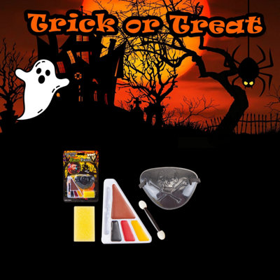 Pirate Make Up Kit Eye Patch, Sponge, Brush, Palette Set 21. 7cm ...