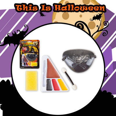 Pirate Make Up Kit Eye Patch, Sponge, Brush, Palette Set 21. 7cm ...