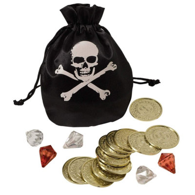 Pirate Pouch with Plastic Gold Coins & Gems
