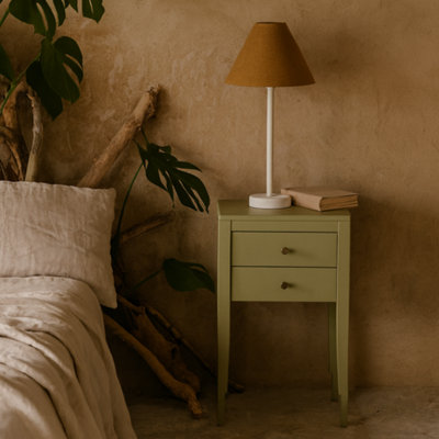 Pirenopolis Sage Green Wood Grain 2 Drawer Bedside Table