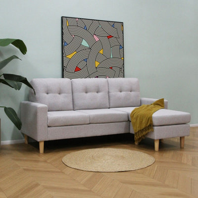 Pisa Small Corner Sofa with Reversible Chaise Soft Woven Fabric Oatmeal