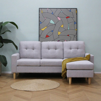 Pisa Small Corner Sofa with Reversible Chaise Soft Woven Fabric Oatmeal