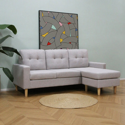 Pisa Small Corner Sofa with Reversible Chaise Soft Woven Fabric Oatmeal