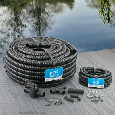 Pisces 15m Corrugated Black Pond Hose Flexible Anti Kink Flexi PVC Pipe ...