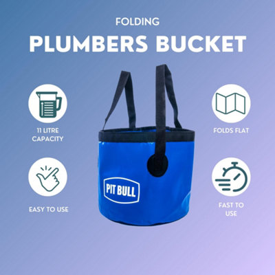 PitBull 11 Litre Folding Plumbers Bucket Collapsible Blue