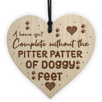 PITTER PATTER DOGGY FEET Wood Heart Dog Lover Gift Pet Sign Family Gift ...