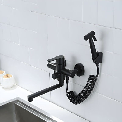 Pium black stainless steel wallmounted kitchen faucet, easy ...
