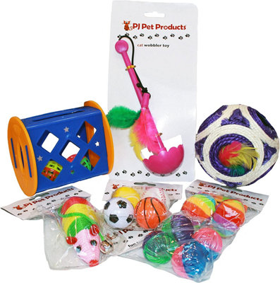 Pj Pets Cat Value Toy Set Bell Balls Ropes Feather Mouse | DIY at B&Q