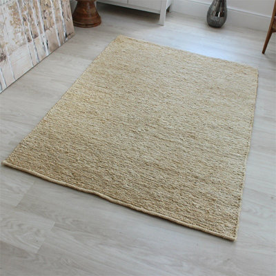 Plain Beige Modern Natural Fibers Handmade Rug For Dining Room Bedroom ...
