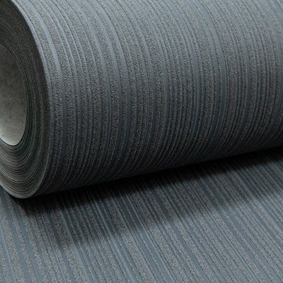 Plain Charcoal Black Textured Heavy Vinyl Paste the Wall Wallpaper Embossed