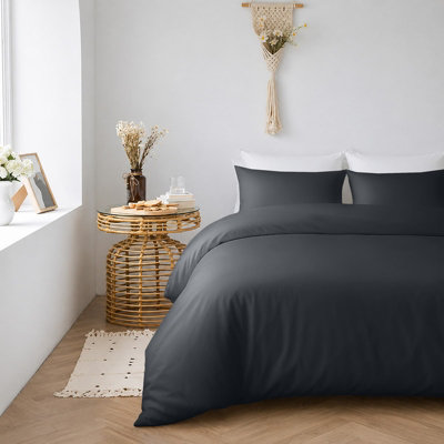 PLAIN CHARCOAL DOUBLE COTTON DUVET COVER WITH PILLOWCASE, 3 PIECE SET ...