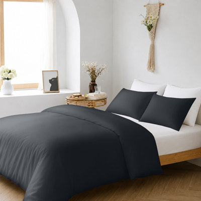 PLAIN CHARCOAL DOUBLE COTTON DUVET COVER WITH PILLOWCASE, 3 PIECE SET ...