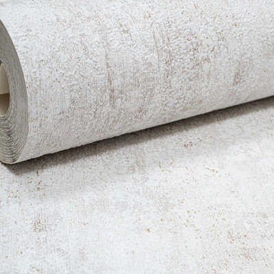 Plain Cream Concrete Effect Wallpaper Textured Distressed Gold Metallic ...