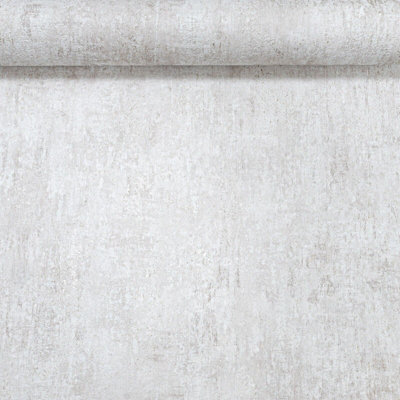 Plain Cream Concrete Effect Wallpaper Textured Distressed Gold Metallic ...