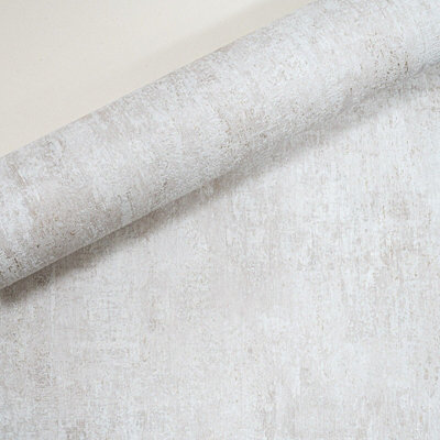 Plain Cream Concrete Effect Wallpaper Textured Distressed Gold Metallic ...