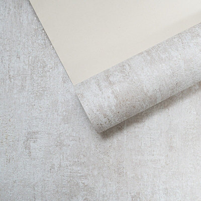 Plain Cream Concrete Effect Wallpaper Textured Distressed Gold Metallic ...