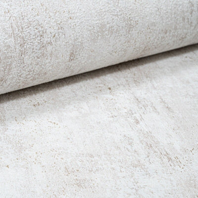 Plain Cream Concrete Effect Wallpaper Textured Distressed Gold Metallic ...