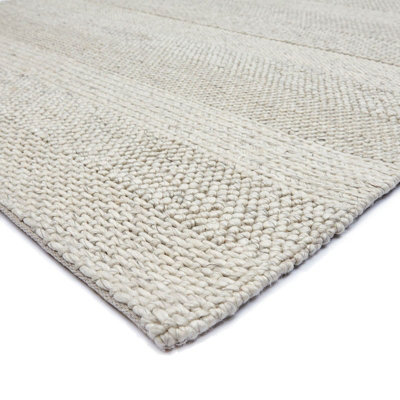 Plain Cream Stripe Handmade Luxurious Modern Easy to Clean Rug For ...