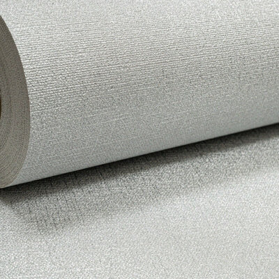 Plain Metallic Silver Grey Linen Effect Textured Heavyweight Vinyl ...