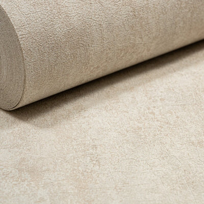 Plain Neutral Beige Wallpaper Textured Thick Vinyl Paste The Wall ...