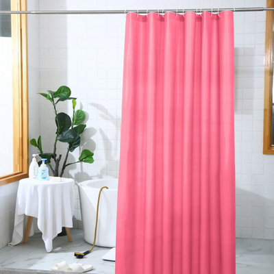 Plain Shower Curtain With 12 Curtain Hook, 180cm x 180cm, Hot Pink