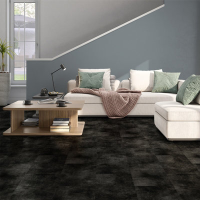 Plancs Flooring Black Slate Self-Adhesive Vinyl Floor Tiles 0.93 sqm