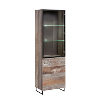 Plank 60cm Tall Display Cabinet in Canyon Manor Oak - Slim LED Tower ...