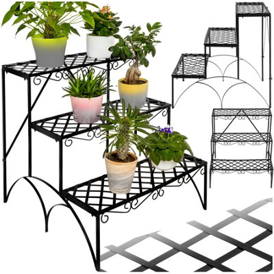 Plant Stand - 3 levels, stabilising back struts, 60 x 60 x 60 cm - black