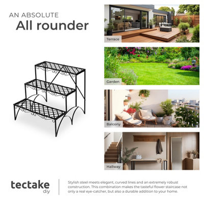 Plant Stand - 3 levels, stabilising back struts, 60 x 60 x 60 cm - black