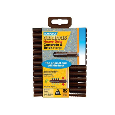 Plasplugs Heavy-duty Concrete & Brick Fixings Brown (Pack of 50)