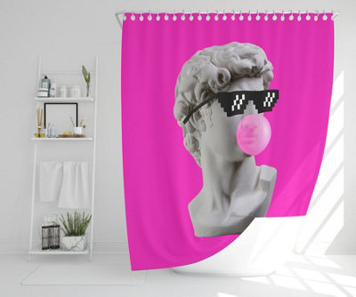 Plaster statue, David's head in pixel glasses (Shower Curtain ...