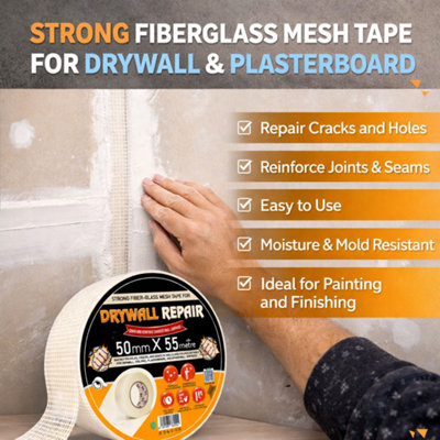 Plasterboard drywall mesh tape 50mm x 55m self adhesive scrim tape for ...