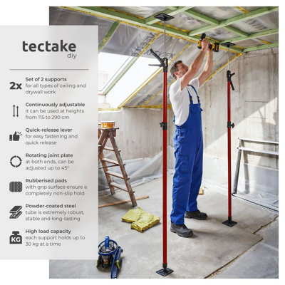 Plasterboard Props Set of 2 - height-adjustable, 115 up to 290cm - red