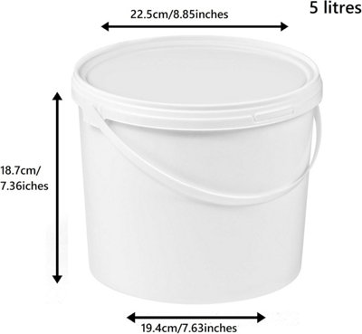 Plastic Buckets Tubs White Transparent Tamper Evident Lids 1 bucket 5L
