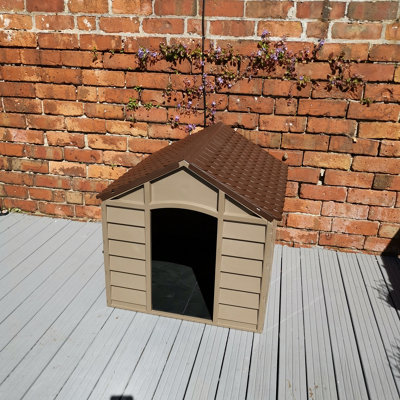 Plastic Dog Kennel or House in Brown Garden Patio 71cm x 71cm x 68cm