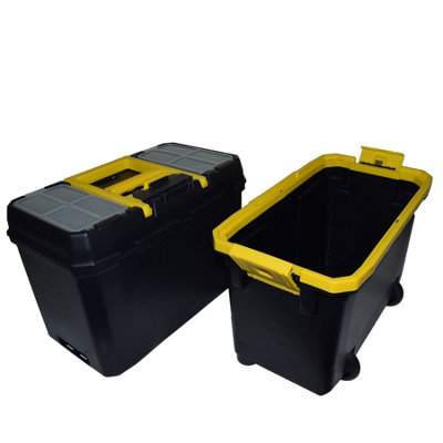 Plastic Double Tool Box Toolbox Storage Pull Along Handle Trolley 9 ...