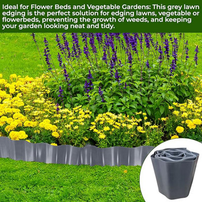 Plastic Garden Edging Roll Grey Wavy Design quad pack