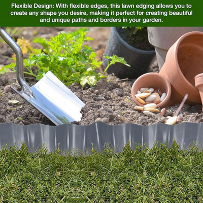 Plastic Garden Edging Roll Grey Wavy Design quad pack