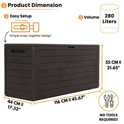 Plastic Garden Storage Box 280L With Lid 116x44x55cm - Large Waterproof ...