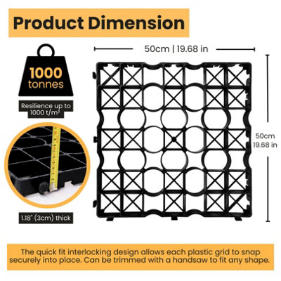 Plastic Gravel Grid Set of 12 Pcs (3m²) - Heavy Duty Low Profile Base ...