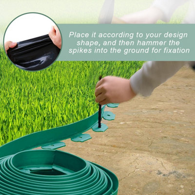 Plastic L Shaped Garden Edging with 30 Ground Pegs Green