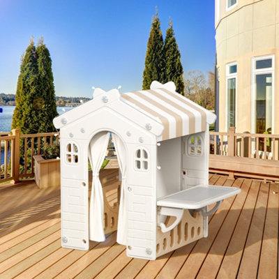 Plastic Playhouse for Kids Garden Pretend Play Games with Curtain ...