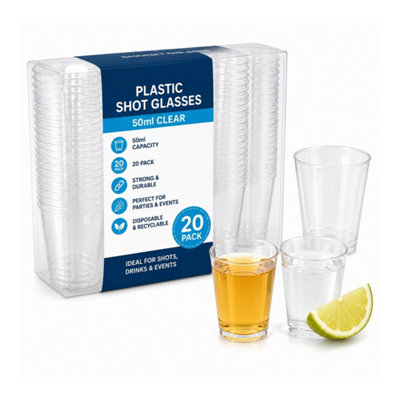Plastic Shot Glasses - 50ml Clear (20 Pack) - Disposable Party Cups for ...