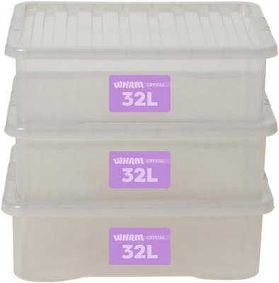 Plastic Storage Box With Lid Wham Crystal 32L Container - Tint Grey ...