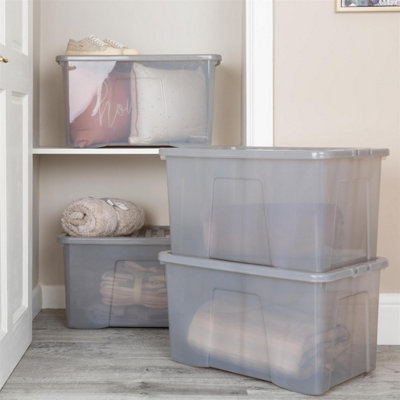 Plastic Storage Box With Lid Wham Crystal 60L Container - Tint Grey ...
