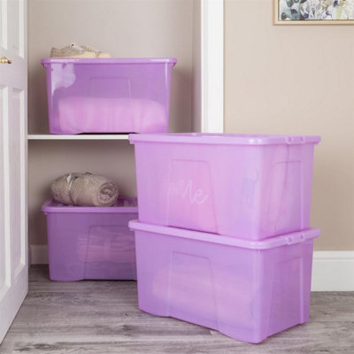 Plastic Storage Box With Lid Wham Crystal 60L Container - Tint Lilac ...