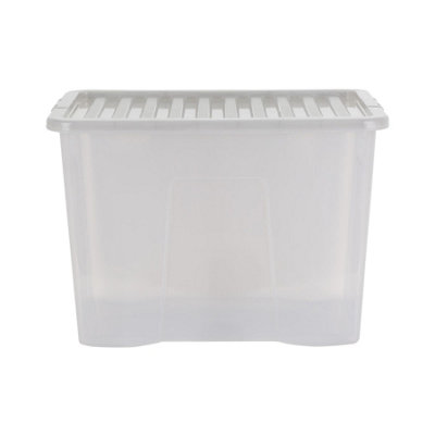 Plastic Storage Box With Lid Wham Crystal 80L Container - Tint Grey ...