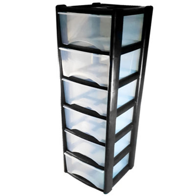 Plastic Storage Drawers - Large - 6 Drawers (Black)