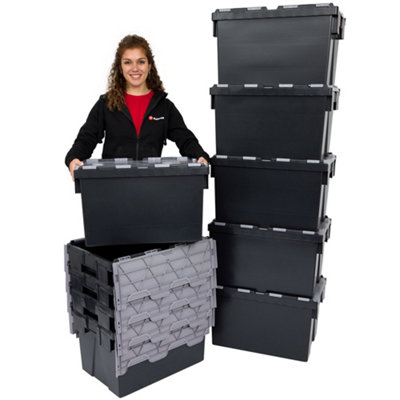 Plastor Pack of 10 - Plastic 65 Litre Mid-Heavy Duty Storage Box Tote ...
