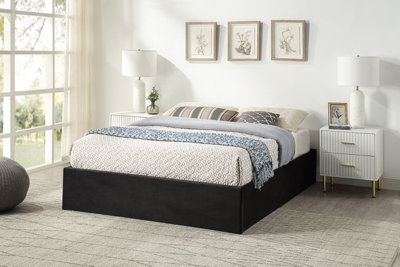 Platform Ottoman Bed Small Double Black Storage Bed Frame - No Mattress